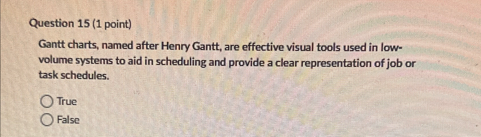 Solved Question 15 (1 ﻿point)Gantt charts, named after Henry | Chegg.com