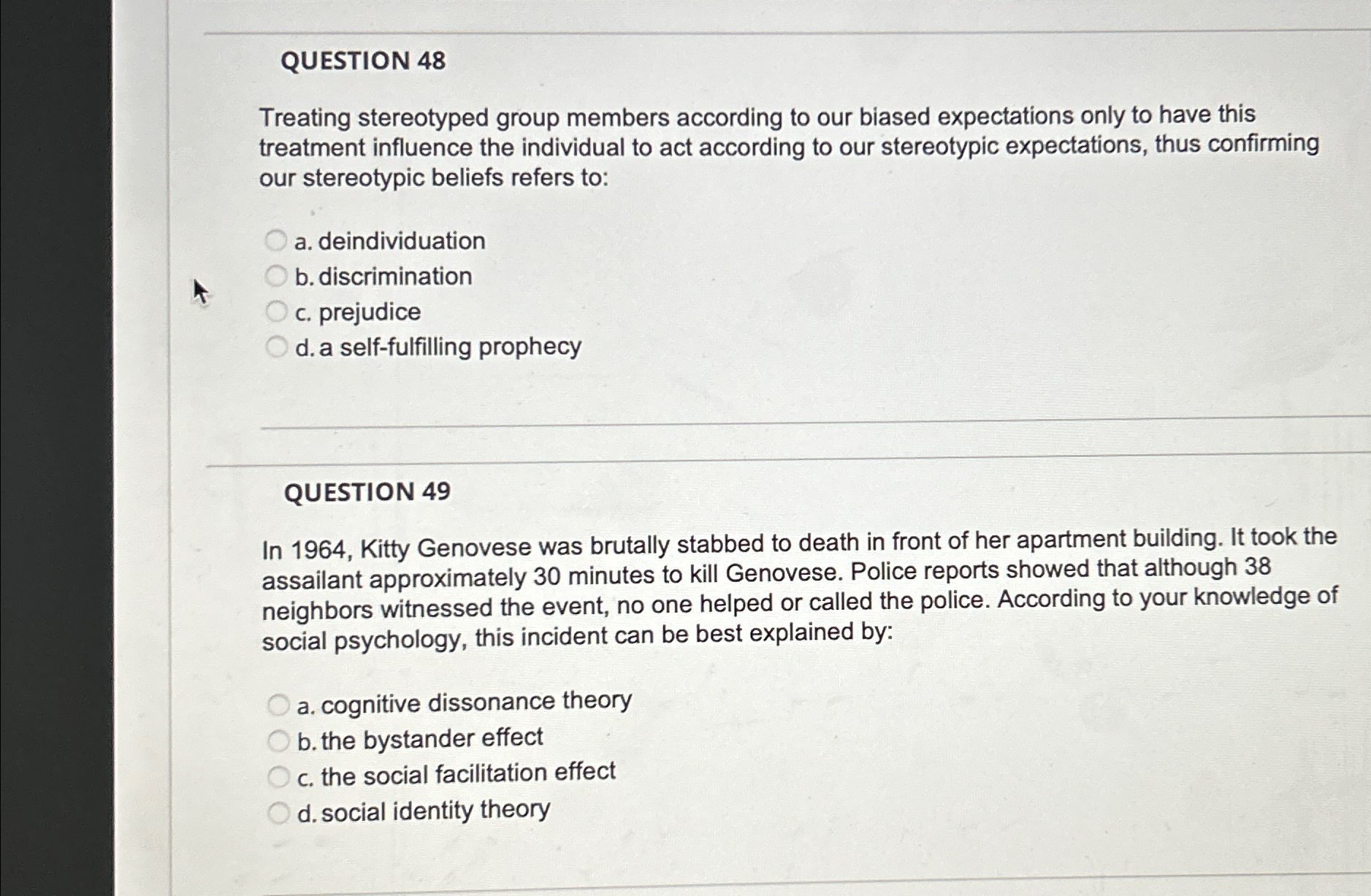 Solved QUESTION 48Treating stereotyped group members | Chegg.com