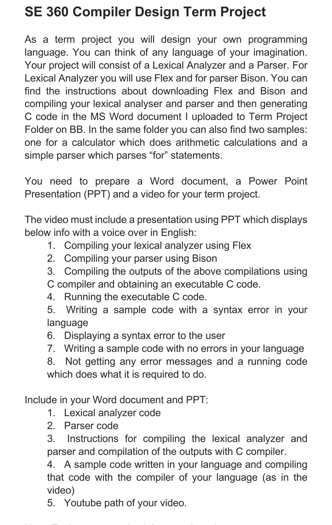 Solved As a term project you will design your own | Chegg.com