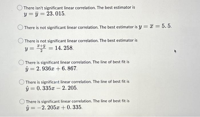 Solved Determine if the bivariate data has significant | Chegg.com