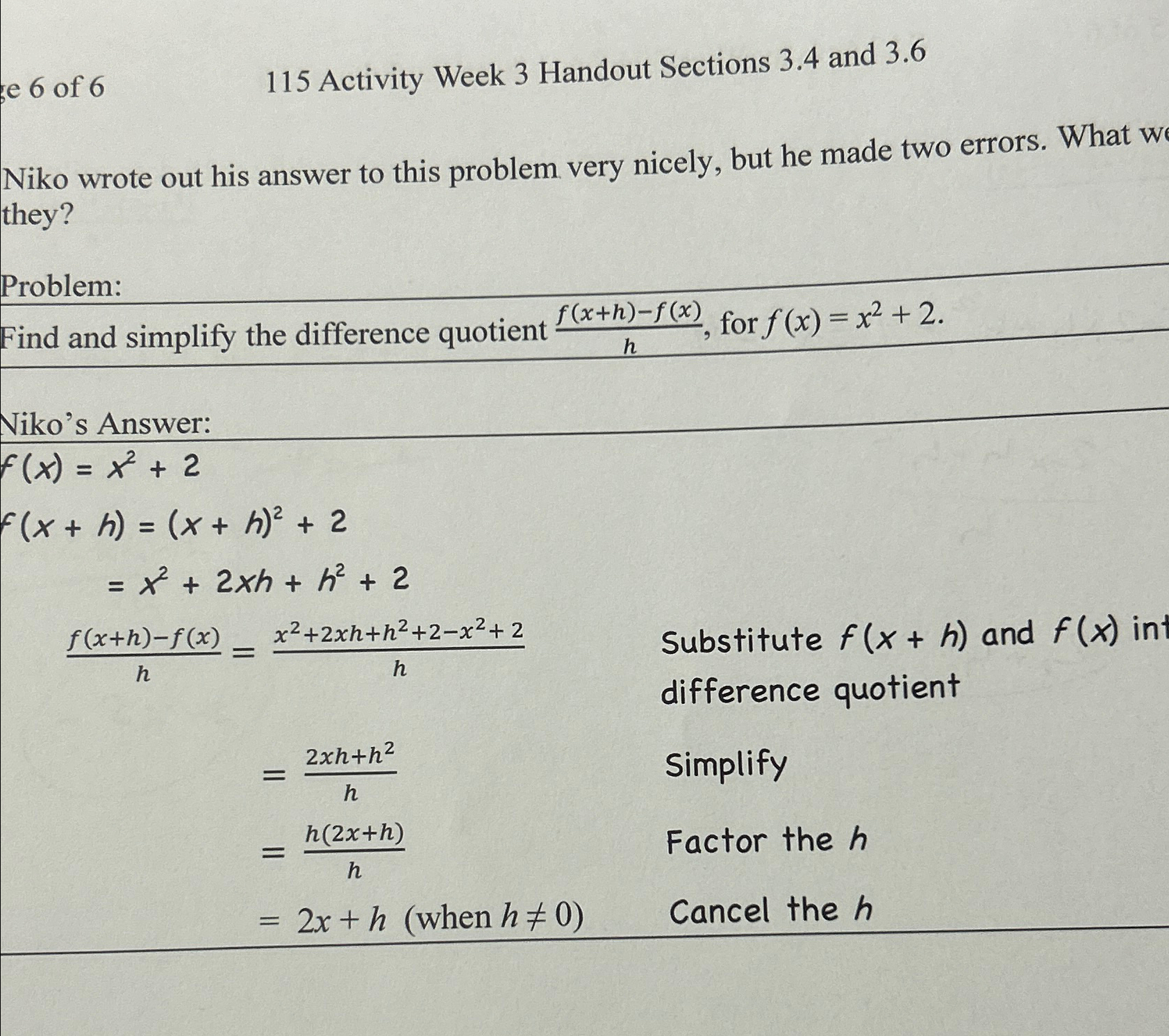 Solved 6 ﻿of 6115 ﻿activity Week 3 ﻿handout Sections 3 4