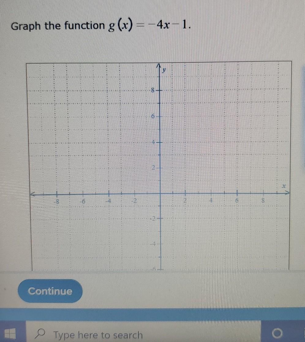 Solved Graph the function g(x)=-4x-1. 1 THE Continue Type | Chegg.com