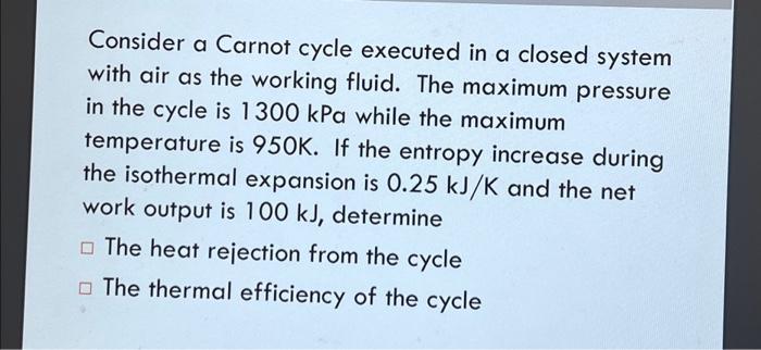 Solved Consider a Carnot cycle executed in a closed system | Chegg.com