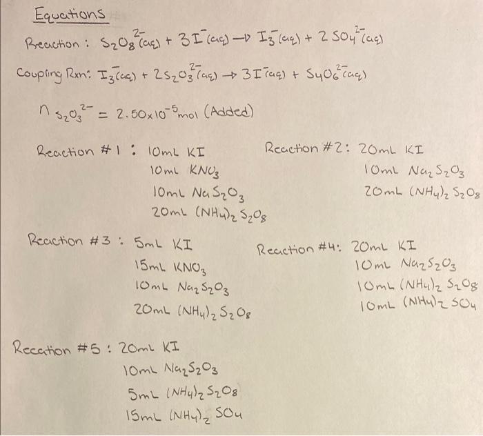 Solved 2- Equations Reaction: S₂ Otaq + 3 I (a) – Ig (aq) + | Chegg.com
