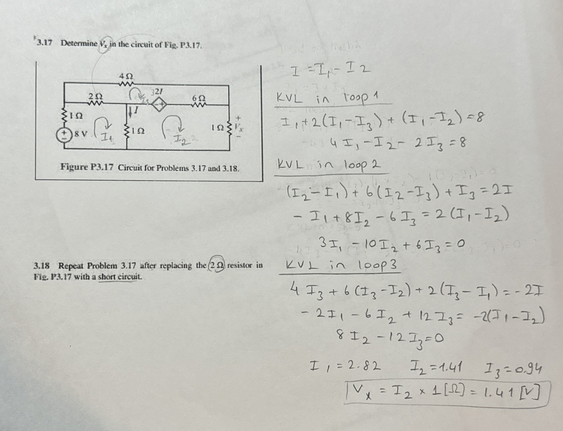 Solved *3.17 ﻿Determine Vx ﻿in the circuit of Fig. | Chegg.com