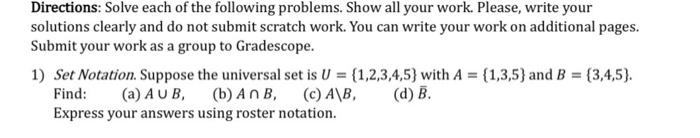 Solved Directions: Solve each of the following problems. | Chegg.com