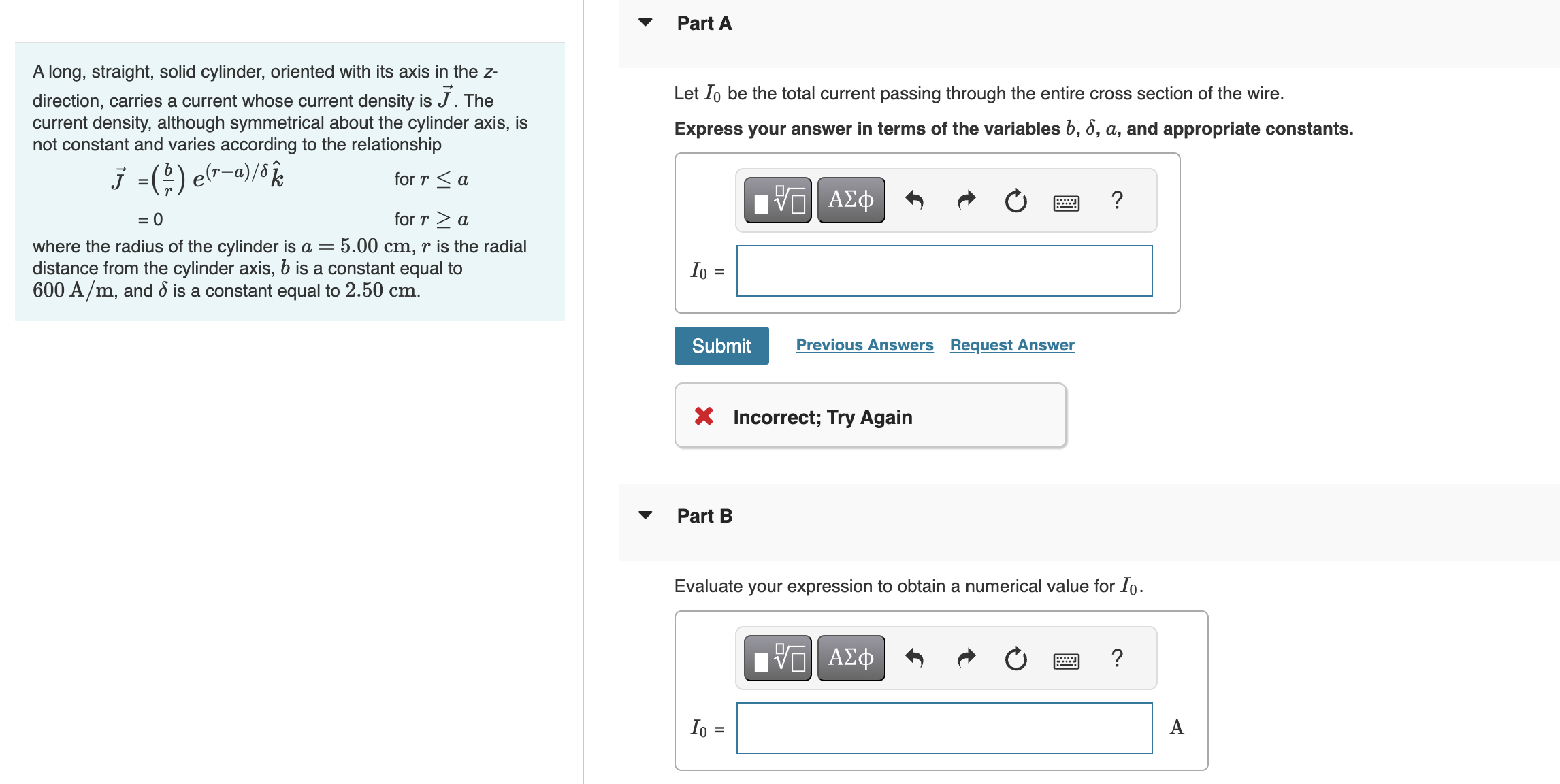 Solved Part AA long, straight, solid cylinder, oriented with | Chegg.com