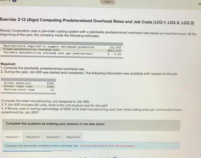 Solved Saved H Exercise 2-12 (Algo) Computing Predetermined | Chegg.com