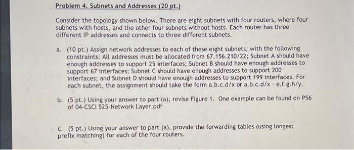 Solved Problem 4. Subnets and Addresses (20 pt.) Consider | Chegg.com Solved Problem 4. Subnets and Addresses (20 pt.) Consider | Chegg.com