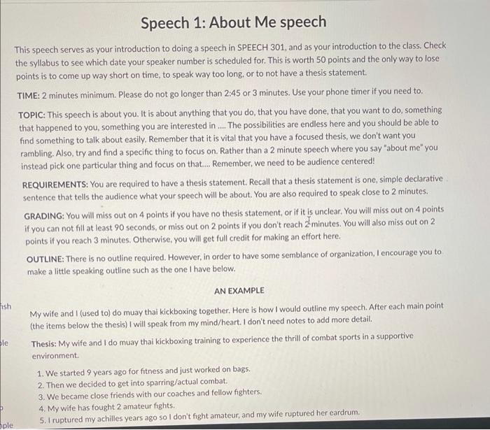 Solved Speech 1: About Me speech This speech serves as your | Chegg.com