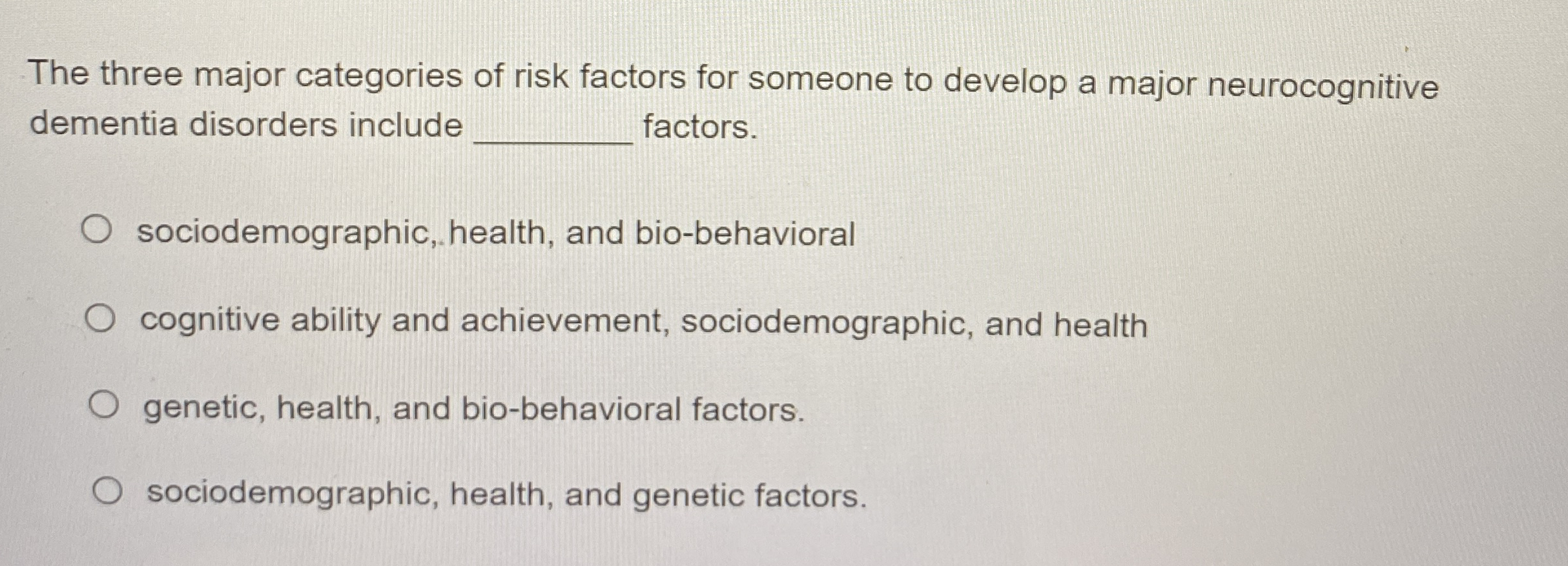 Solved The three major categories of risk factors for | Chegg.com
