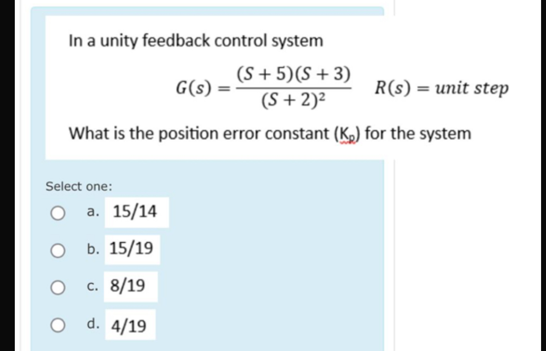 In a unity feedback control | Chegg.com