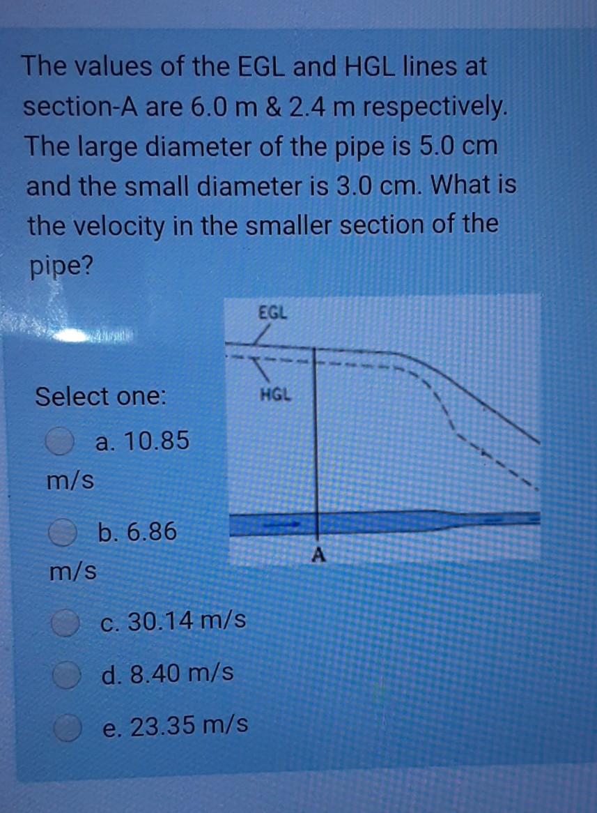 Solved The values of the EGL and HGL lines at section-A are | Chegg.com