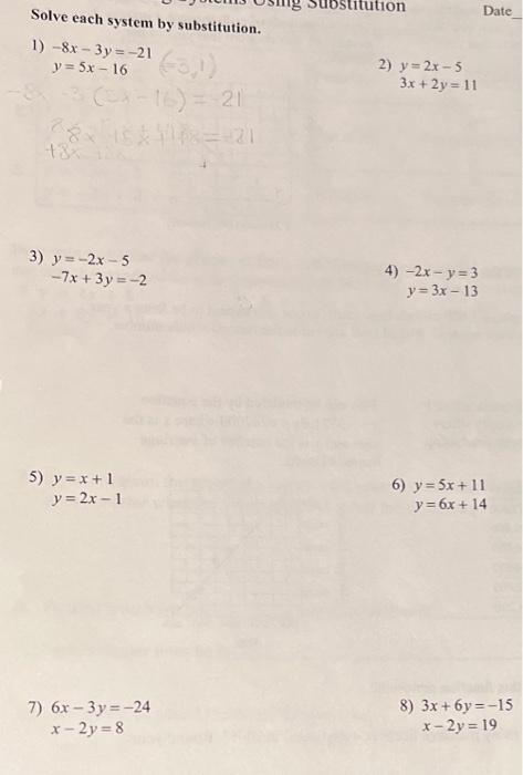 Solved Solve each system by substitution. 1) | Chegg.com