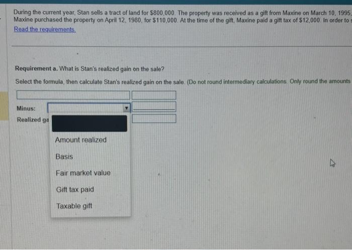 Solved Requirement a. What is Stan's realized gain on the | Chegg.com