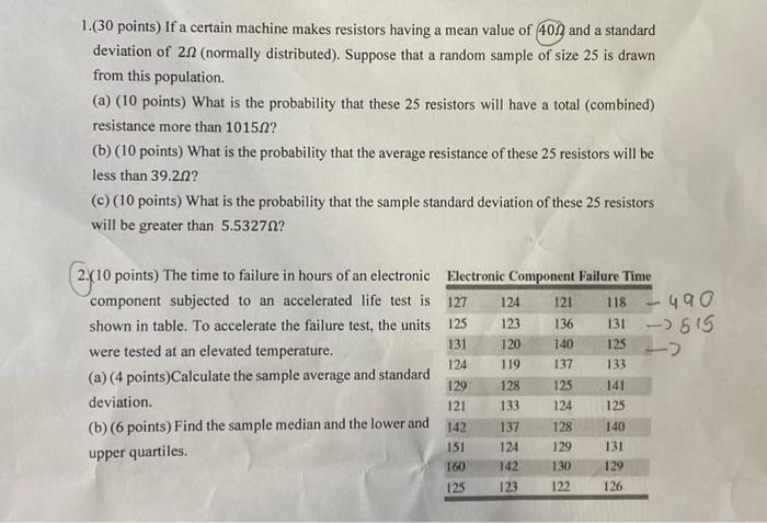 Solved 1.( 30 points) If a certain machine makes resistors | Chegg.com