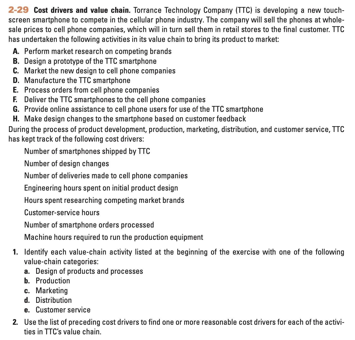 Solved 2-29 ﻿Cost drivers and value chain. Torrance | Chegg.com