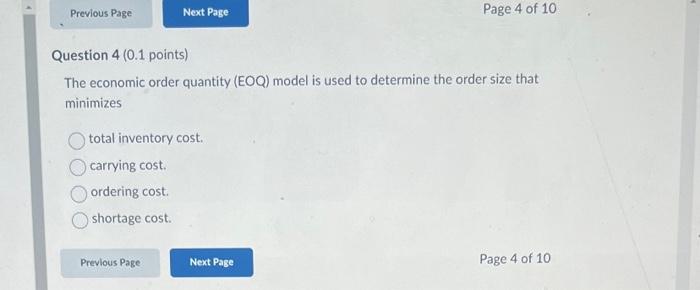 Solved The economic order quantity (EOQ) model is used to | Chegg.com