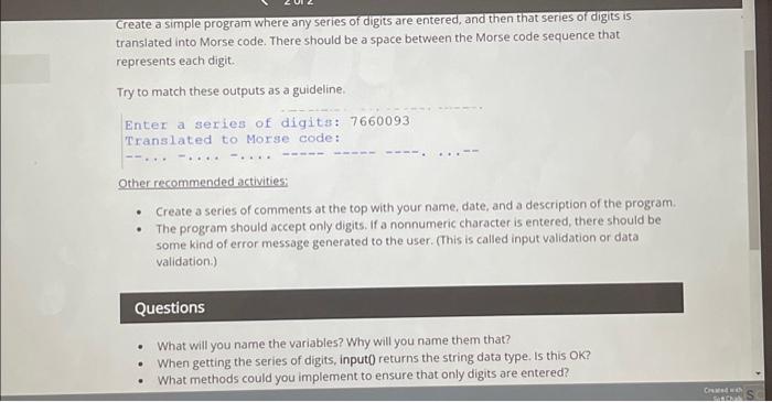 Solved Create a simple program where any series of digits | Chegg.com
