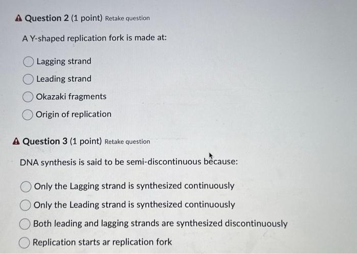 Solved A Y-shaped replication fork is made at: Lagging | Chegg.com