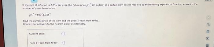 Solved If the rate of infation is 2.5% per year, the future | Chegg.com