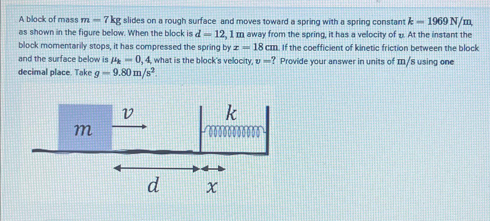 Solved A block of mass m=7kg ﻿slides on a rough surface and | Chegg.com