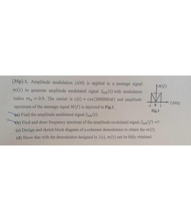 Solved [35p]-1. ﻿Amplitude modulation (AM) ﻿is applied to a | Chegg.com