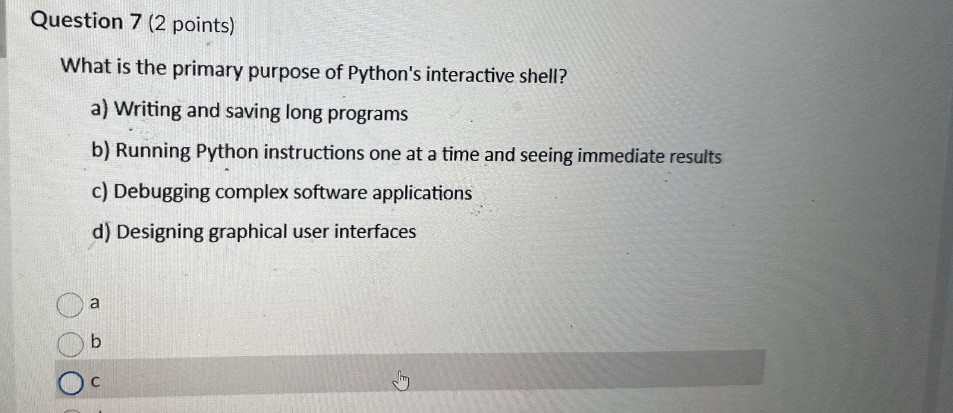 Solved Question 7 (2 ﻿points)What is the primary purpose of | Chegg.com