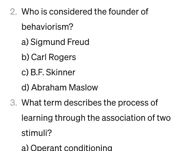 Solved Who is considered the founder of behaviorism?a) | Chegg.com