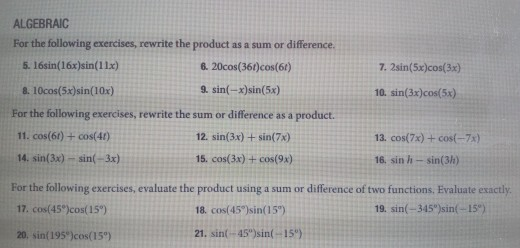 Solved ALGEBRAIC For the following exercises, rewrite the | Chegg.com
