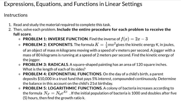 Solved Expressions, Equations, and Functions in Linear | Chegg.com