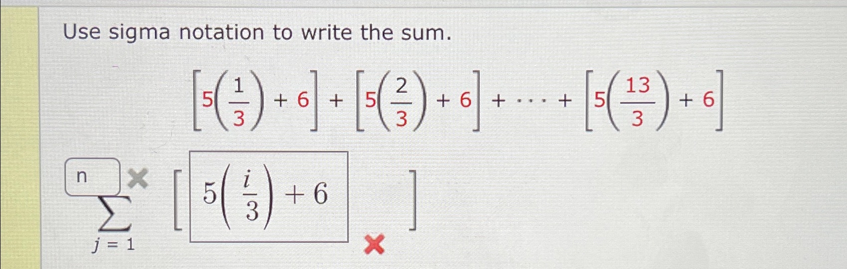 Solved Use sigma notation to write the sum.[:∑j=1n×} | Chegg.com