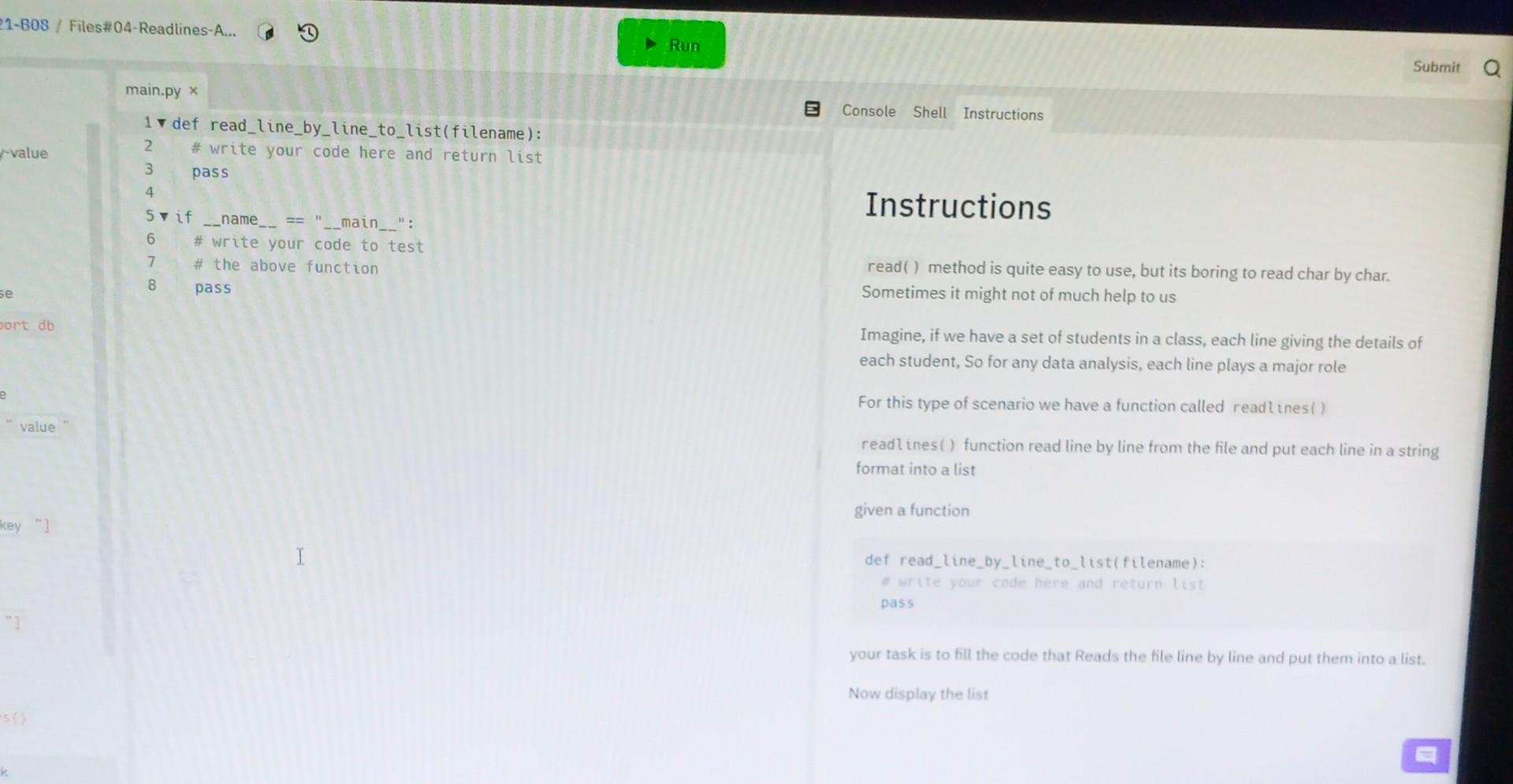Solved 21-30S/Files#04-Readlines-A... Run Submit a E Console | Chegg.com