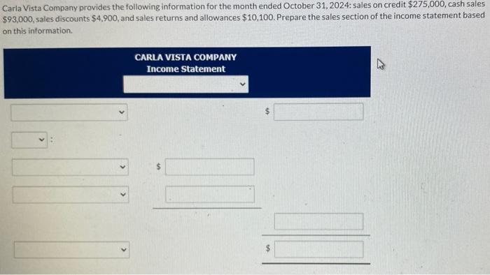 Solved Carla Vista Company provides the following | Chegg.com