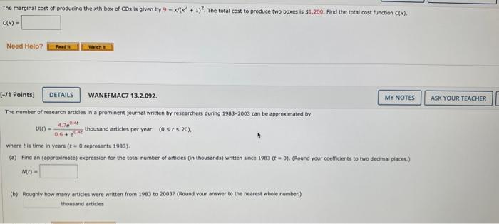 Solved The marginal cost of producing the xth box of CDs is | Chegg.com