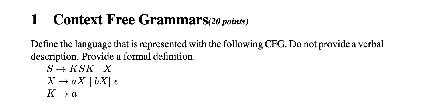 Solved 1 ﻿Context Free Grammars(20 ﻿points)Define the | Chegg.com