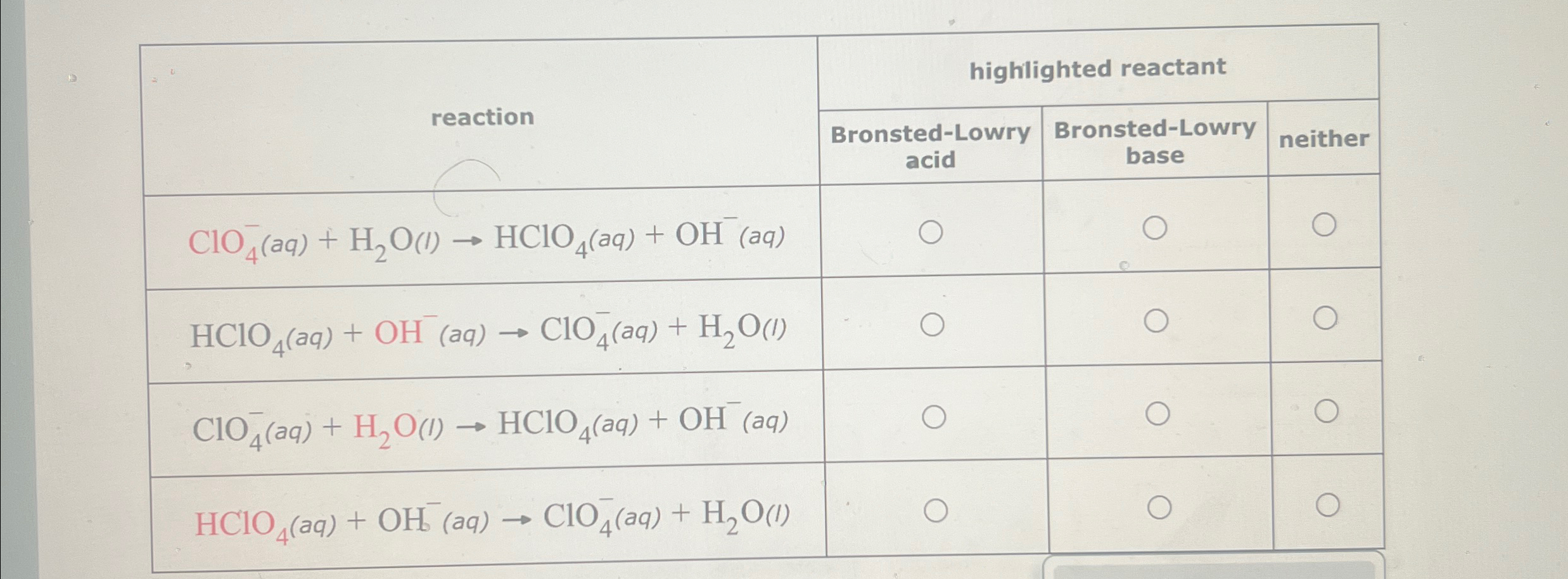 Solved \table[[reaction,highlighted | Chegg.com