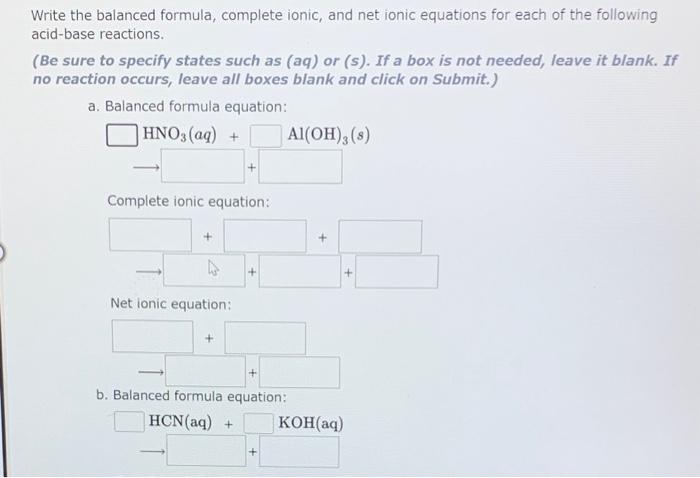 Solved Write the balanced formula, and complete ionic, and | Chegg.com