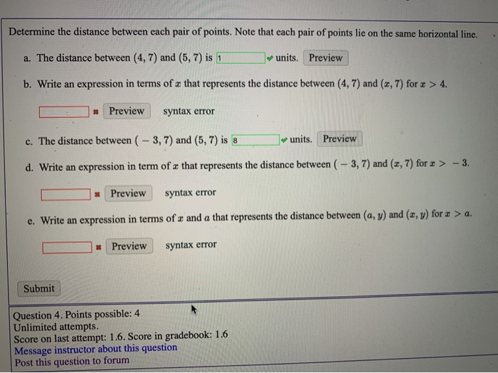 Solved Determine the distance between each pair of points. | Chegg.com
