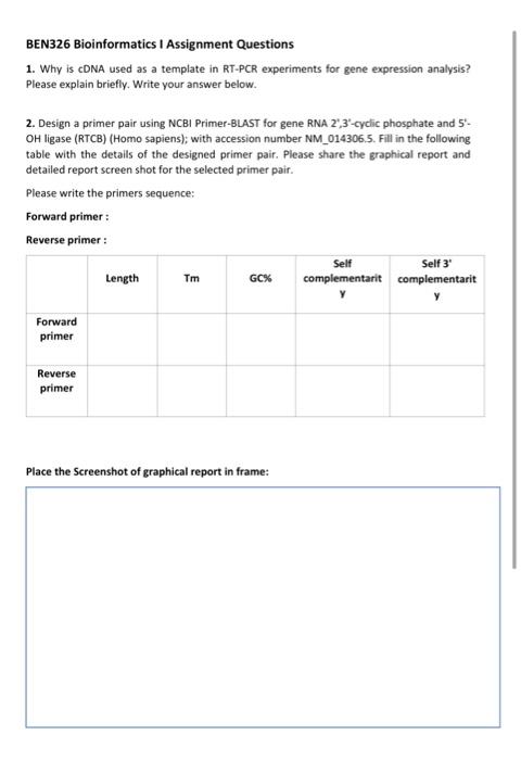 Solved BEN326 Bioinformatics I Assignment Questions 1. Why | Chegg.com