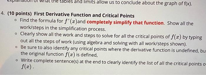 Solved 4. (10 points) First Derivative Function and Critical | Chegg.com