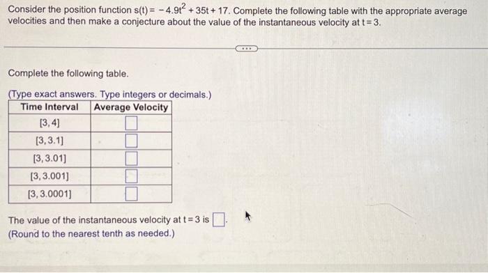 Solved Consider the position function s(t)=−4.9t2+35t+17. | Chegg.com