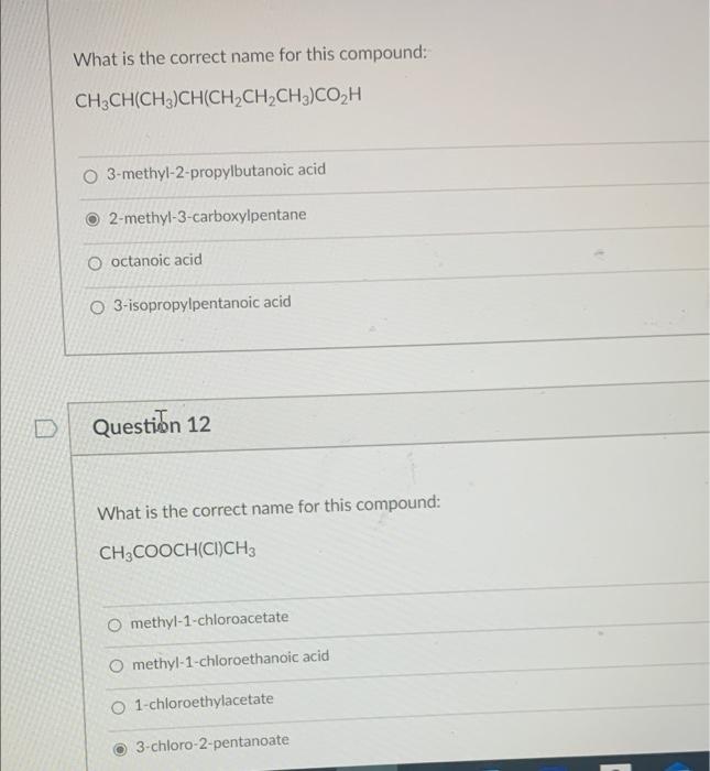 Solved What is the correct name for this compound: | Chegg.com