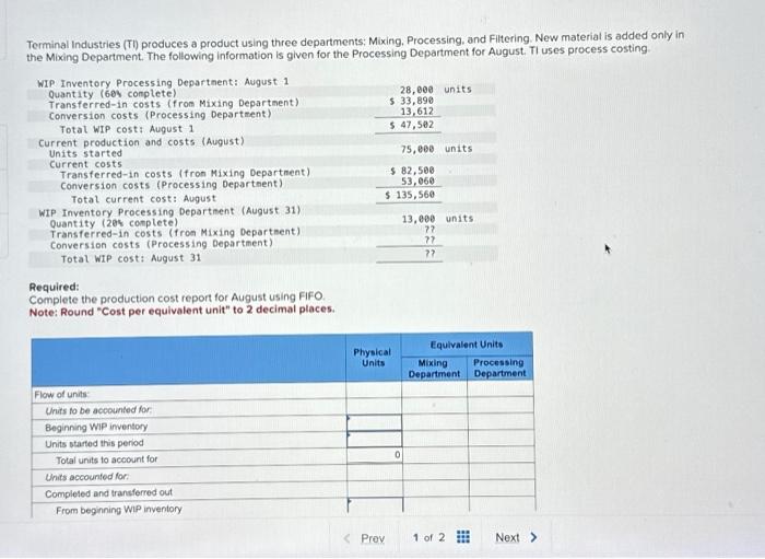 Solved Terminal Industries (TI) produces a product using | Chegg.com