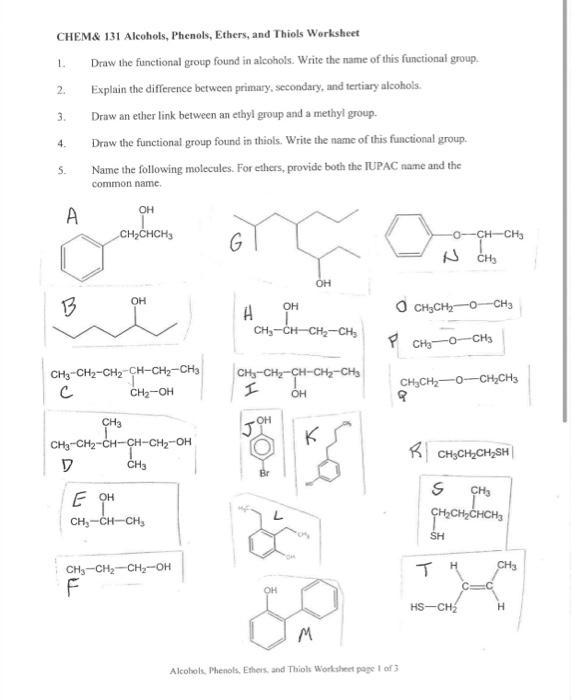 Solved 1. 2. CHEM& 131 Alcohols, Phenols, Ethers, and Thiols | Chegg.com