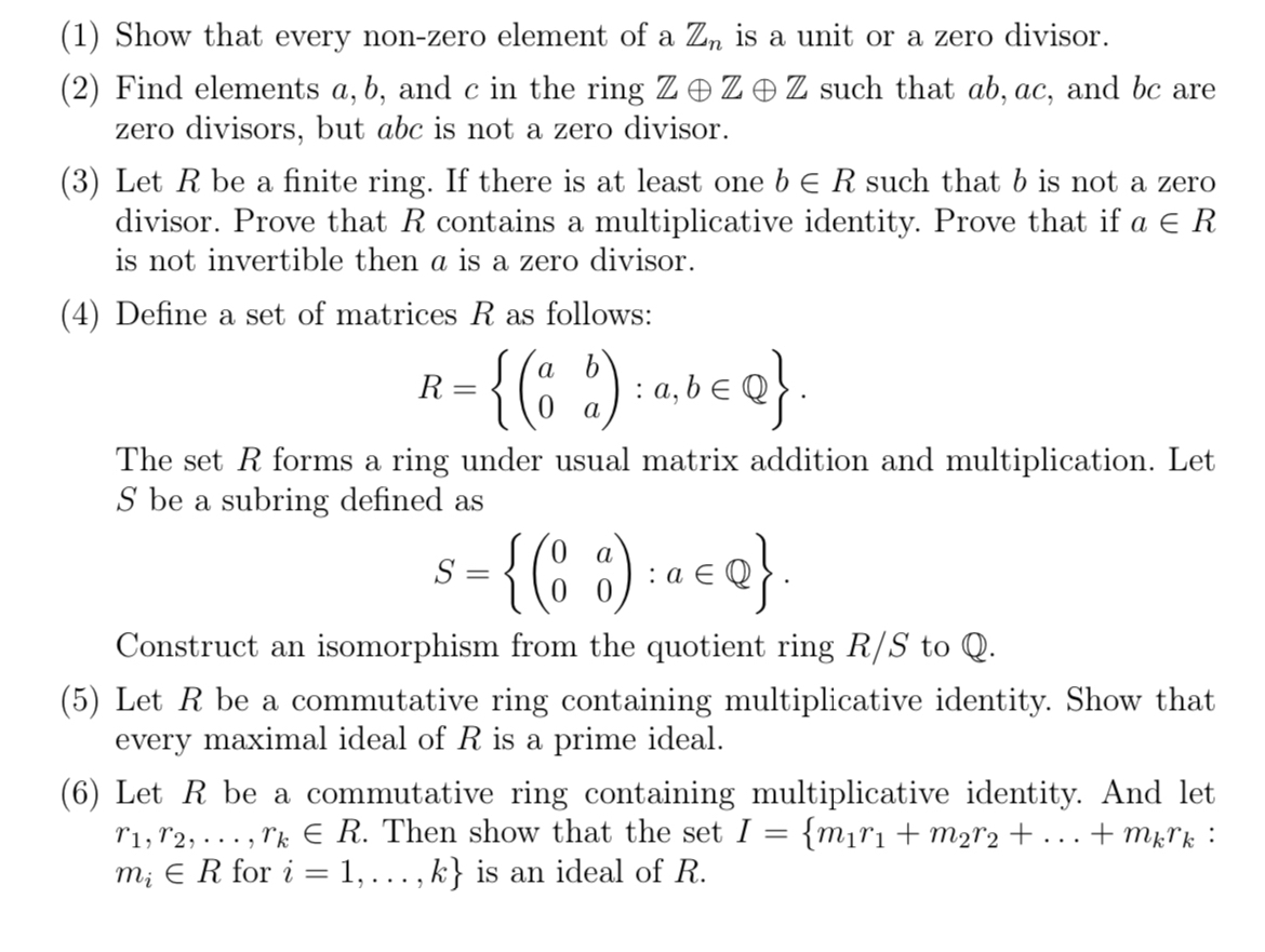 Solved (1) ﻿Show that every non-zero element of a Zn ﻿is a | Chegg.com