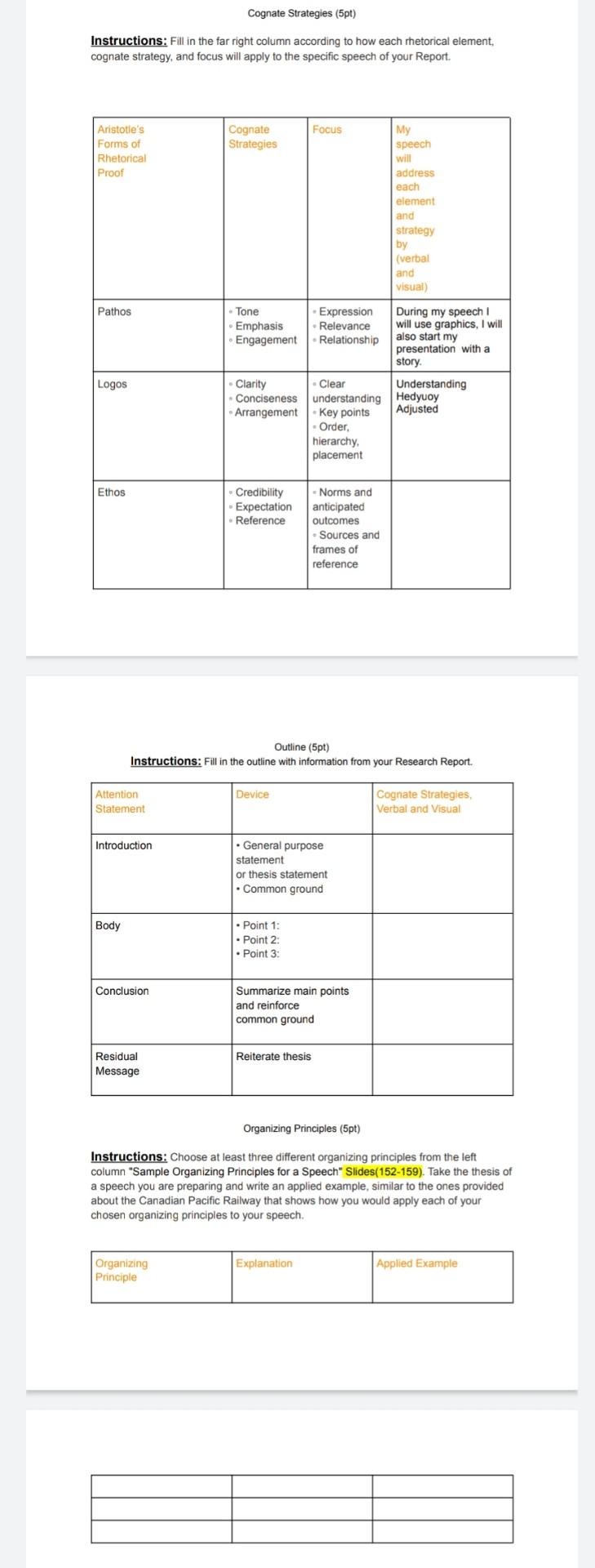 Cognate Strategies (5pt) Instructions: Fill in the | Chegg.com