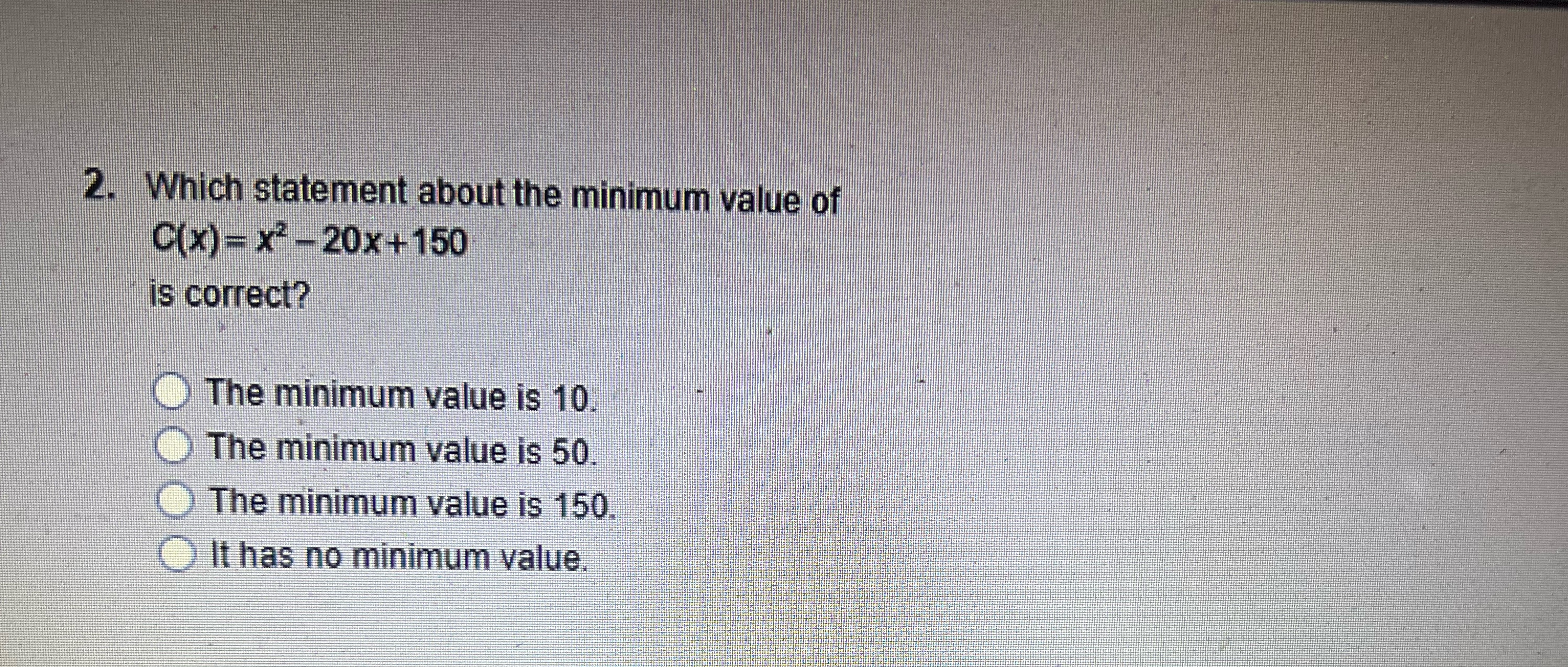 Solved Which statement about the minimum value | Chegg.com
