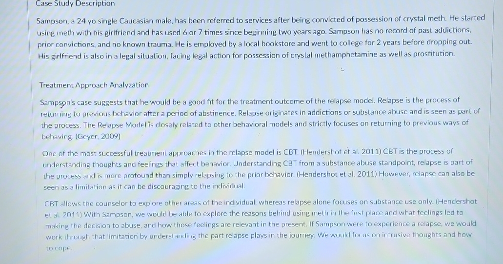 Solved how do i reword this. Case Study DescriptionSampson, | Chegg.com