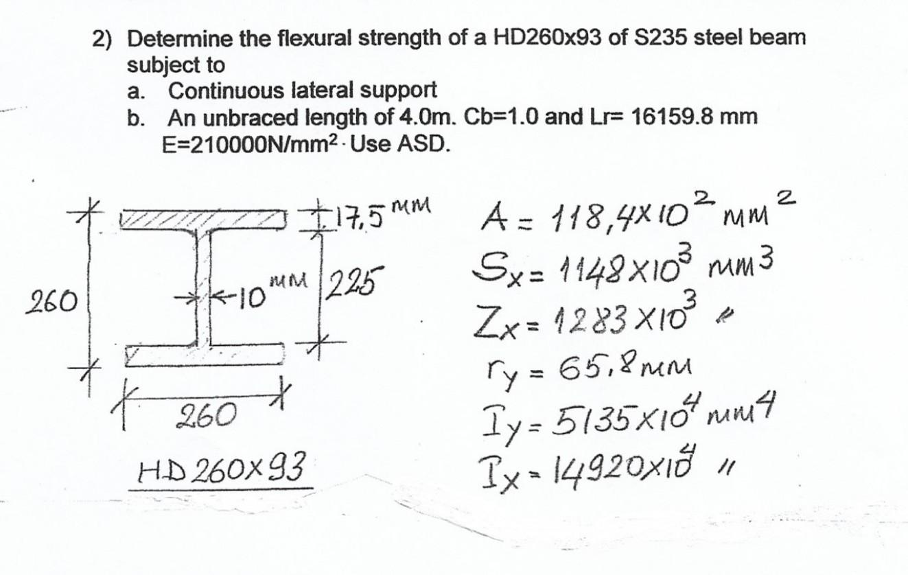 Solved 2) Determine the flexural strength of a HD260x93 of | Chegg.com